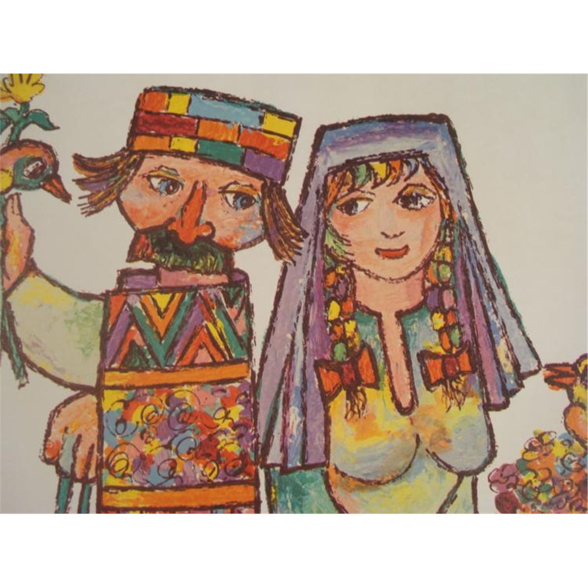 Jovan OBican Signed Art Print Couple on Donkey