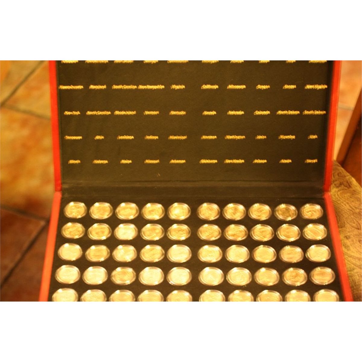 Complete Set of Gold Clad State Quarter Set in Wooden Case