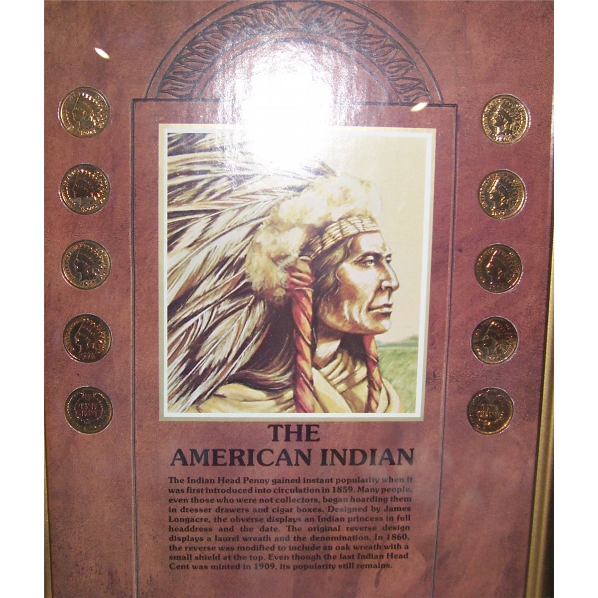 "The American Indian" Framed Indian Head Penny Display.