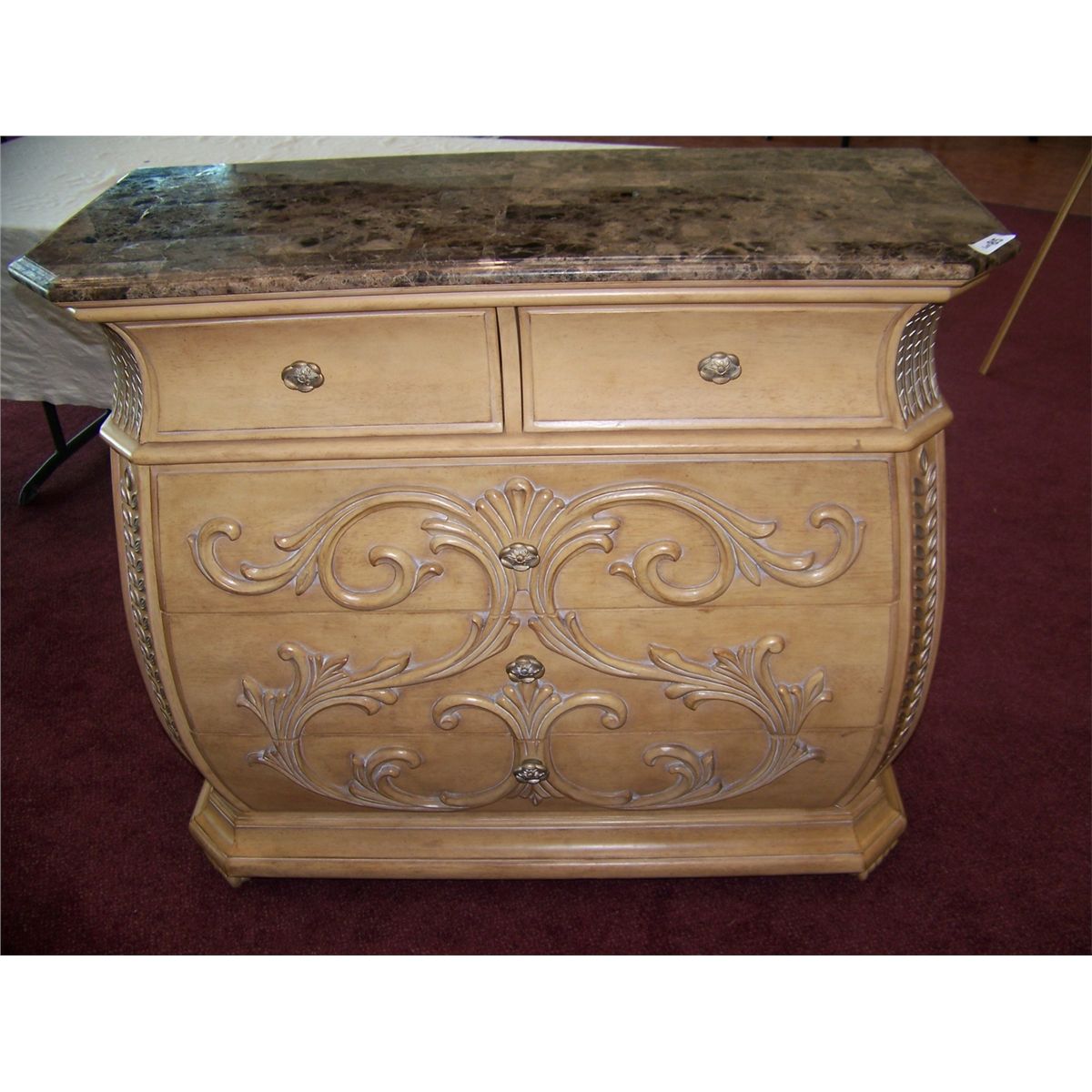 American Signature Marble-Top Chest with Drawers.