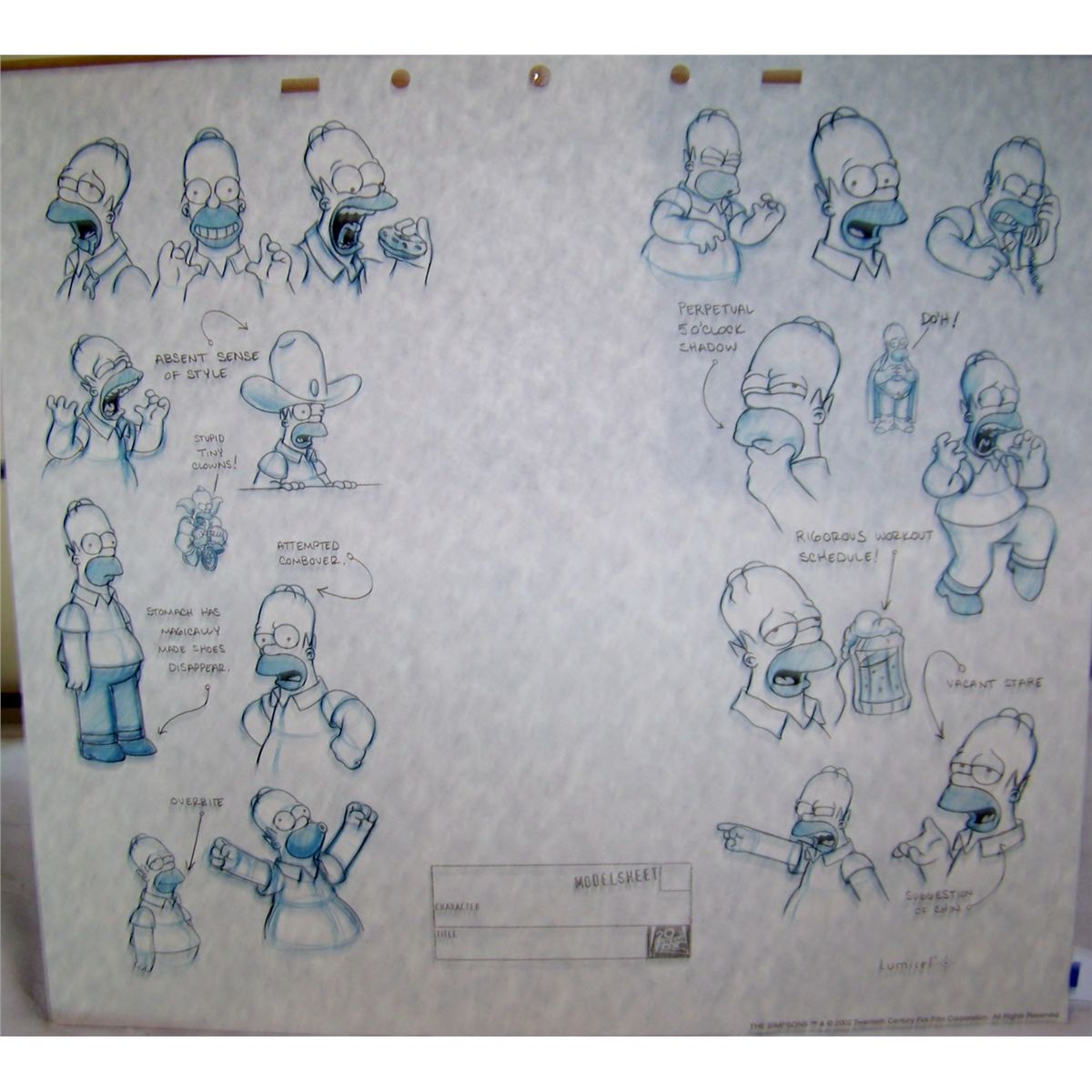 "HOMER SIMPSON" LUMICEL MODELSHEET 20th C. Fox Dual Sided as shown ...