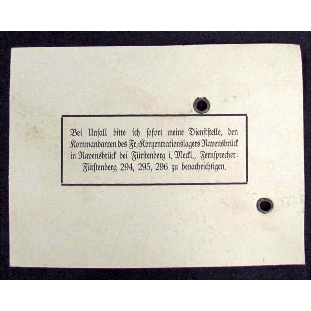 GERMAN NAZI SS AUSWEIS ID W/ PHOTO - FEMALE