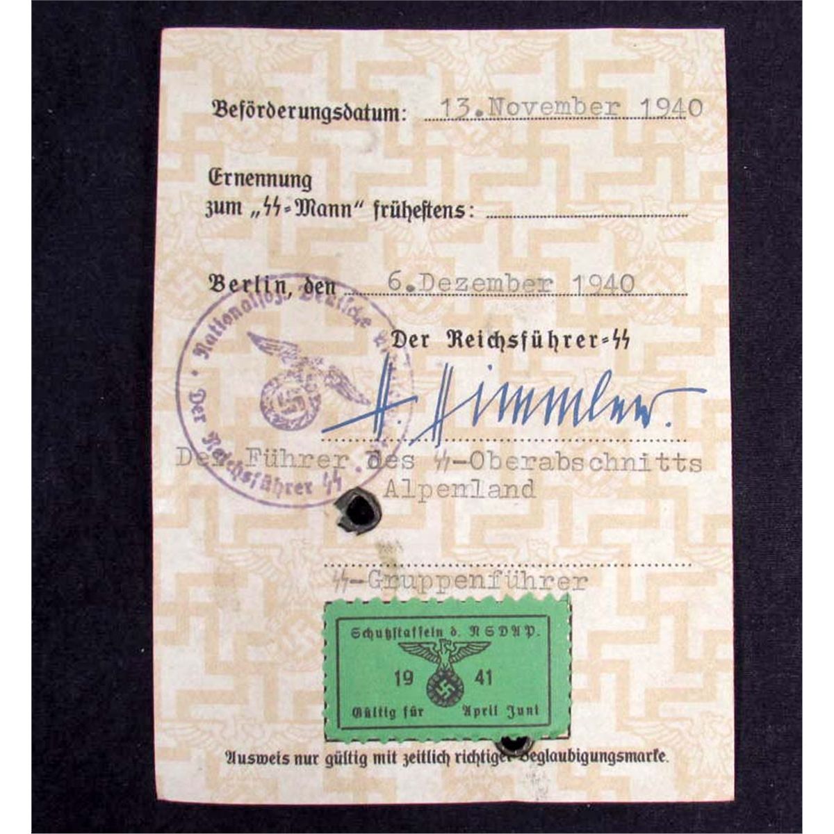GERMAN NAZI SS NSDAP AUSWEIS ID W/ PHOTO