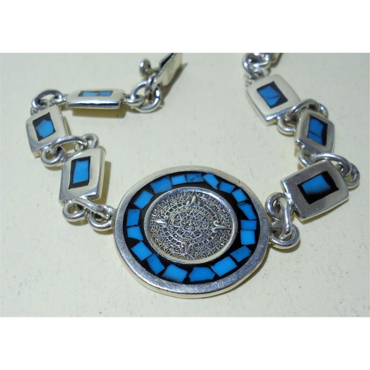 Aztec Style Silver Necklace and Bracelet Set