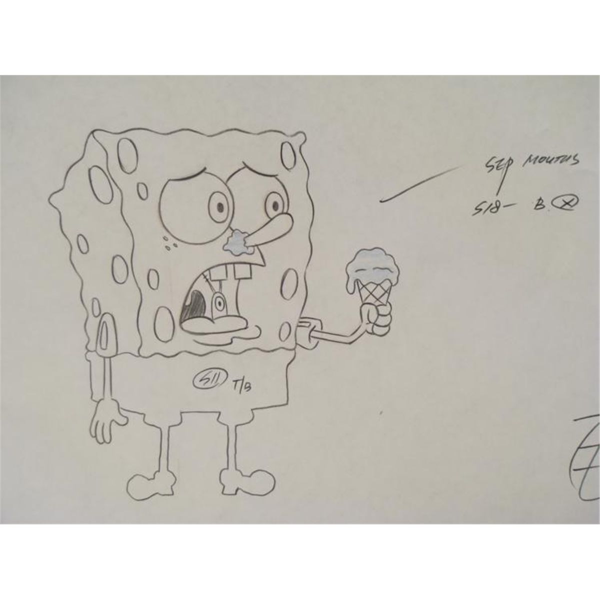 Original Losing Control Animation Drawing Spongebob Cel