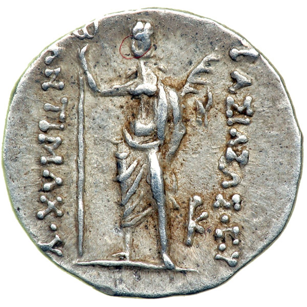 Kingdom of Baktria. Antimachos I, c. 174-165 BC. AR Obol (0.72 g). EF