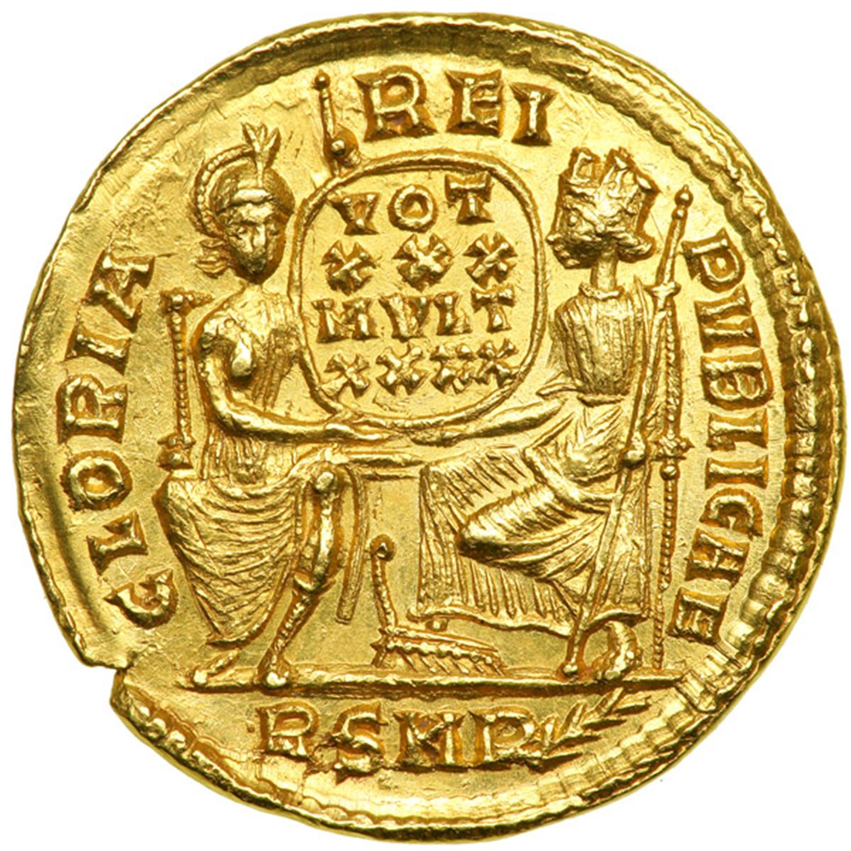 Constantius II, AD 337-361. Gold Solidus (4.48 g) minted at Rome, AD ...