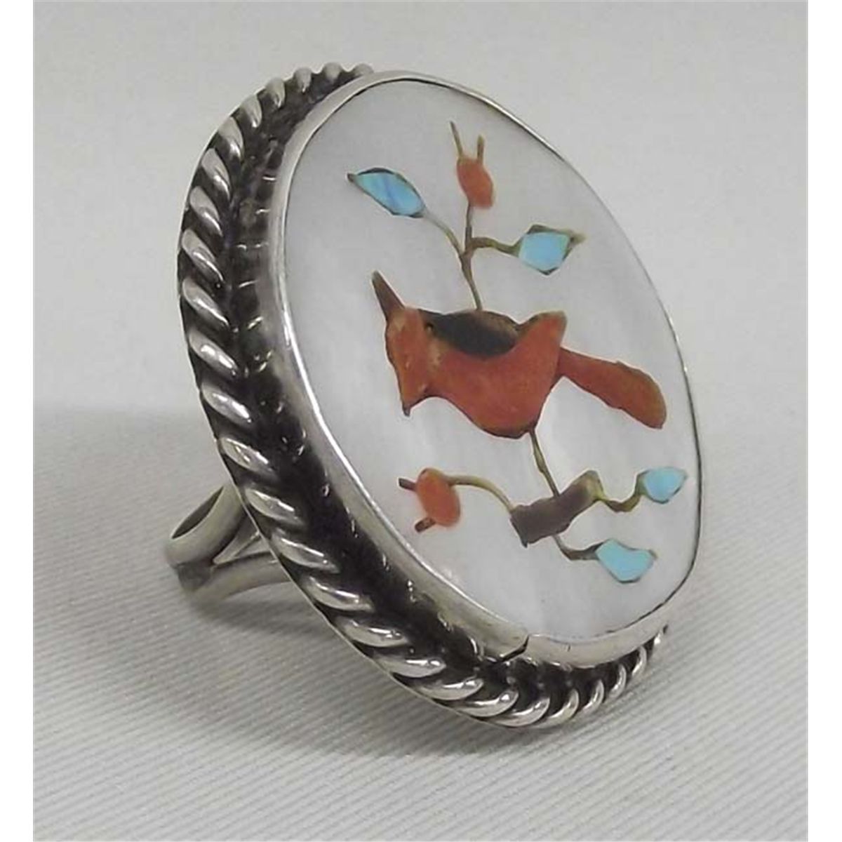 Zuni Sterling Bird Stone to Stone Inlay Ring