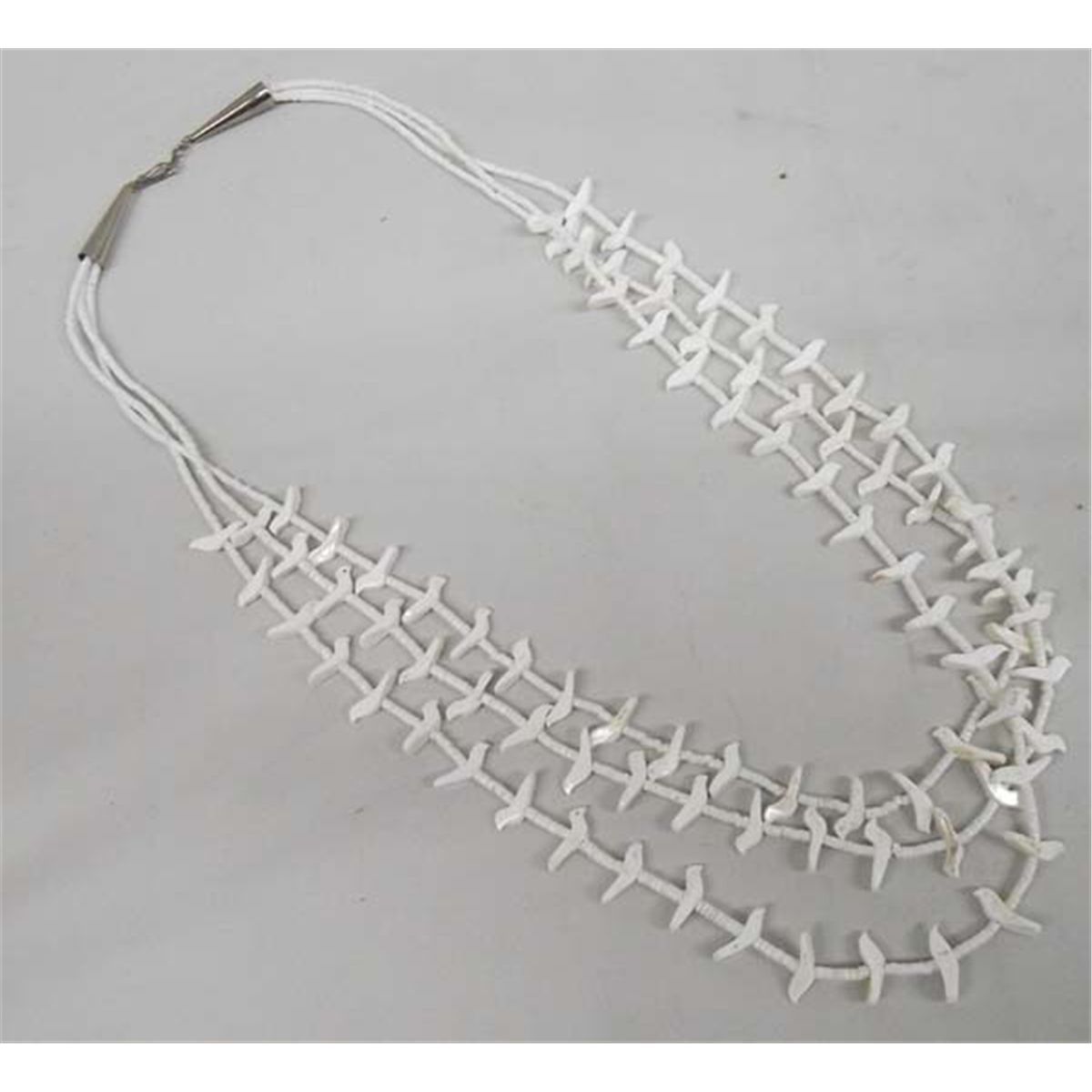 Zuni 3 Strand White Shell Bird Fetish Necklace