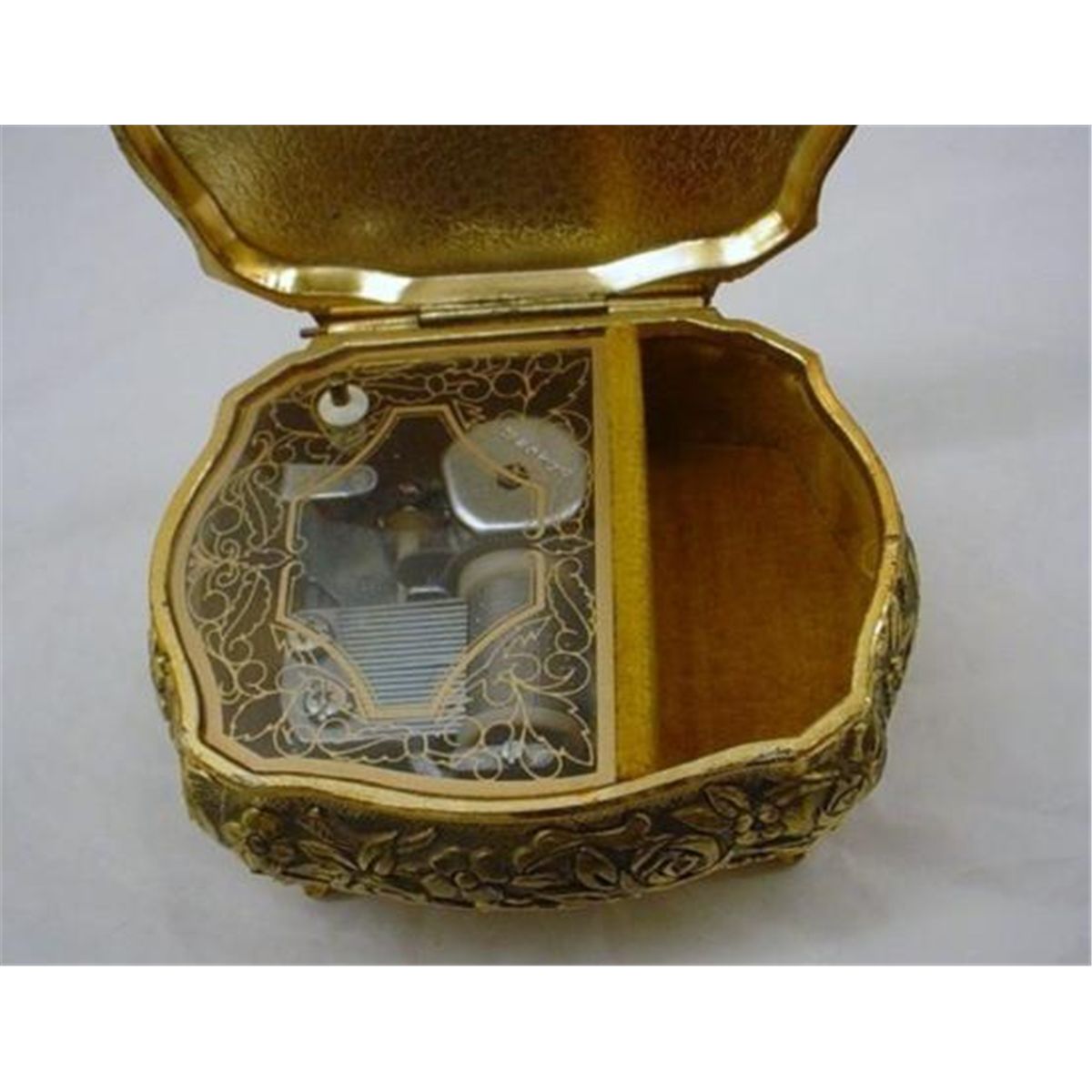 Vintage Victorian Footed Brass Music Box with Padded Co