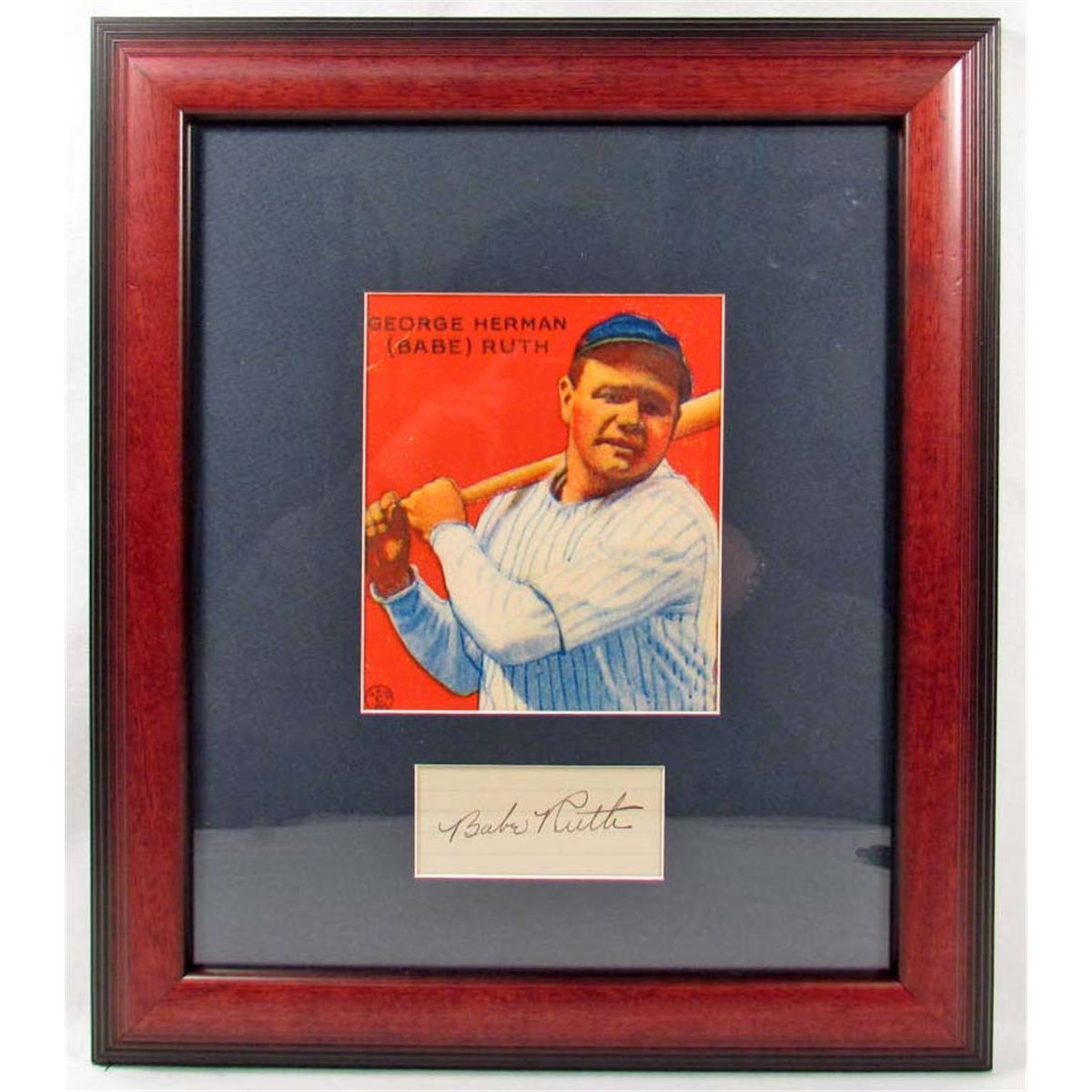 CUT SIGNATURE OF BABE RUTH W/ PICTURE - FRAMED W/ COA