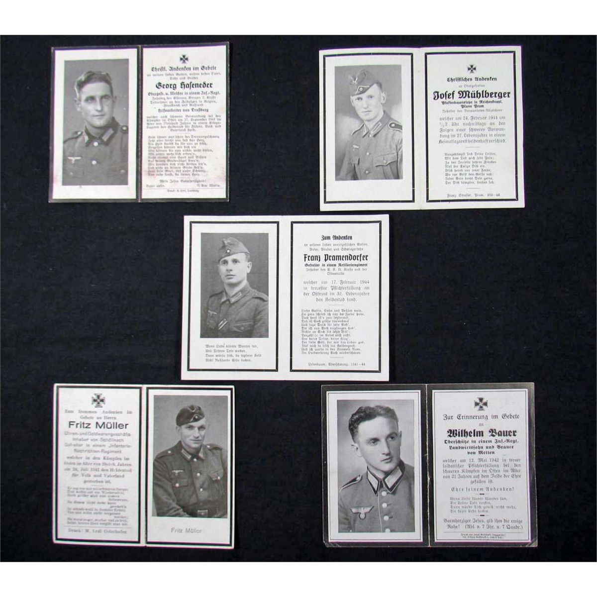 LOT OF 5 GERMAN NAZI ARMY SOLDIER DEATH CARD NOTICES