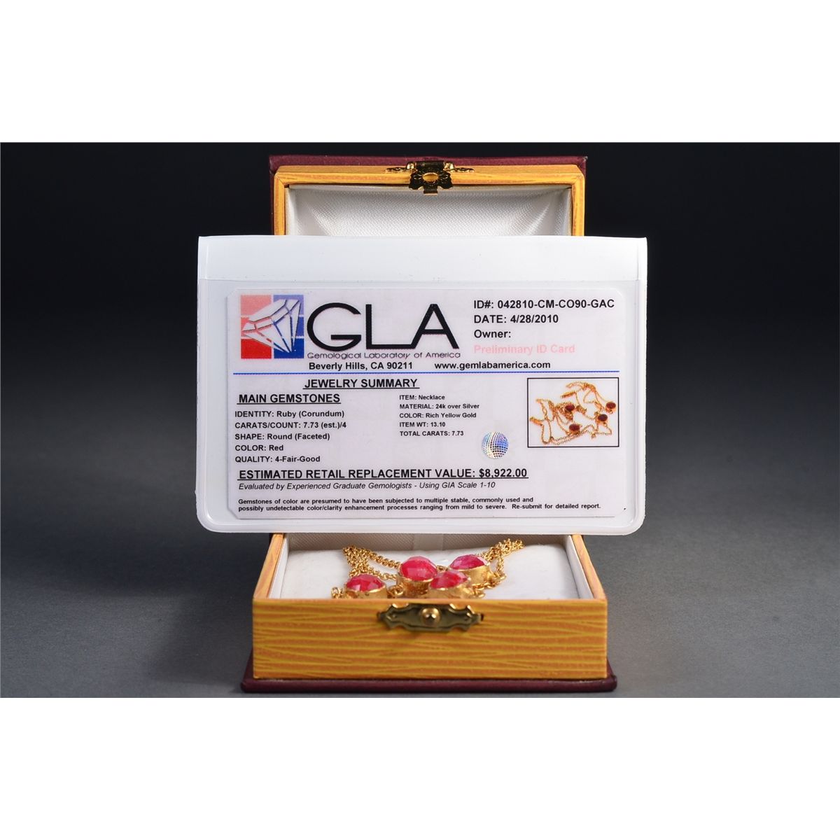 Chinese Ruby Necklace GLA Certificate