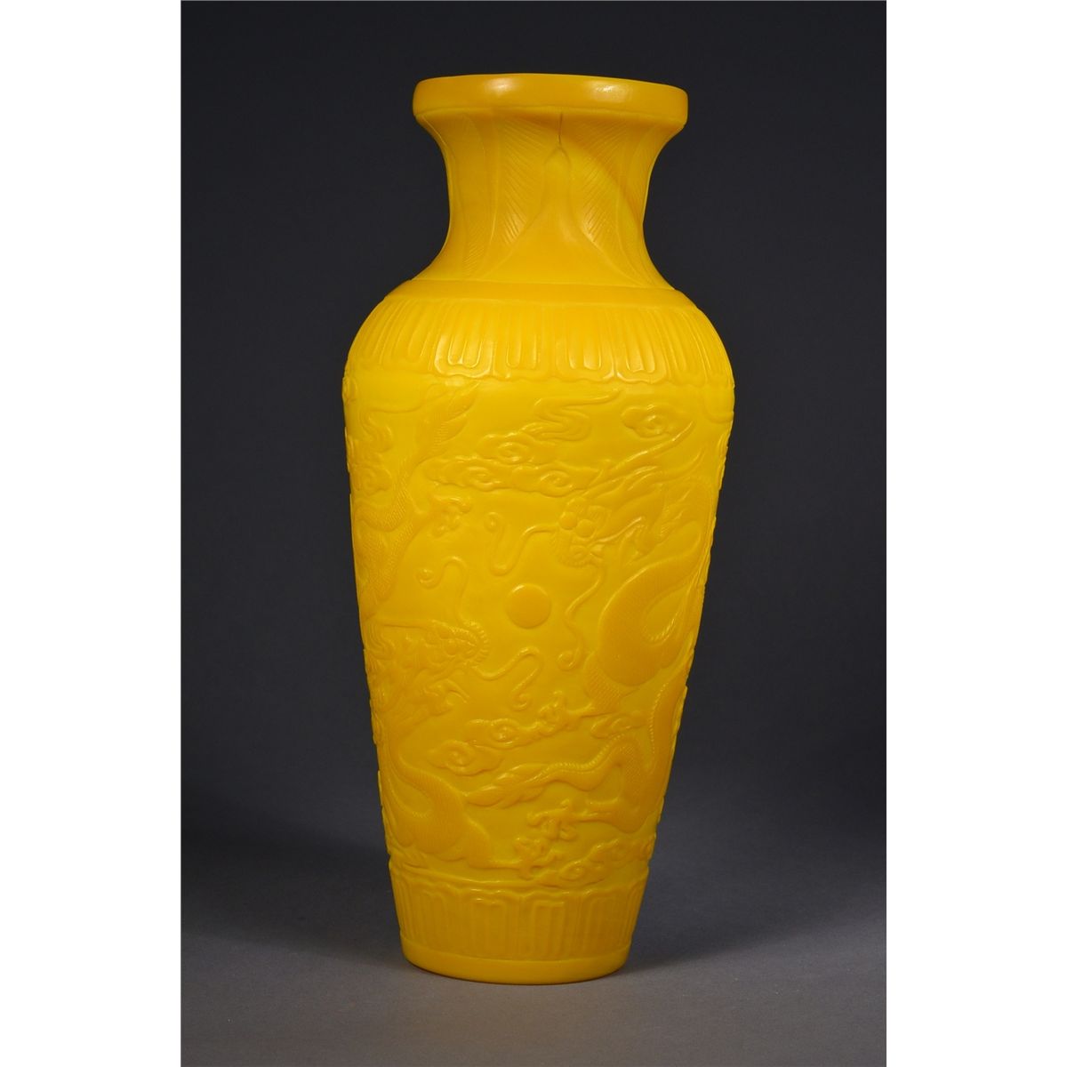 Chinese Yellow Peking Glass Dragon Vase Qianlong