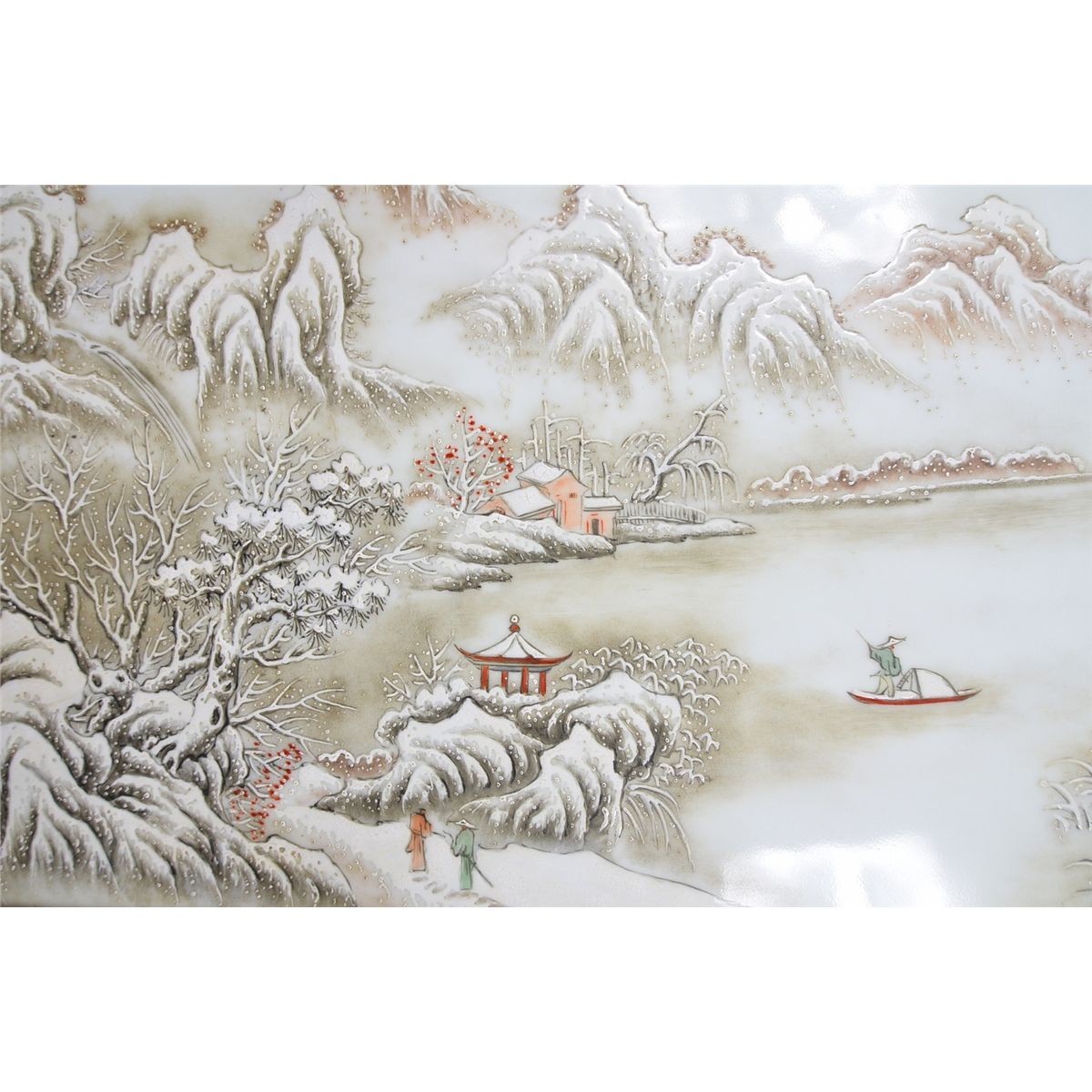 Chinese Porcelain Painted Plaque Wood Frame