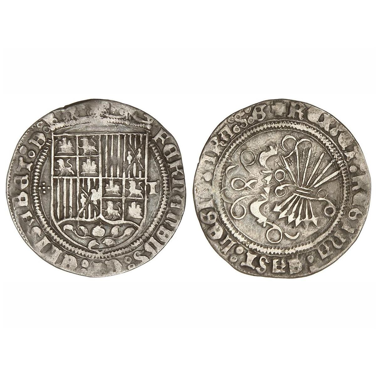 1 Real. - TOLEDO. - Anv.: Cinco puntos en forma de cruz.escudo-T. Rev ...