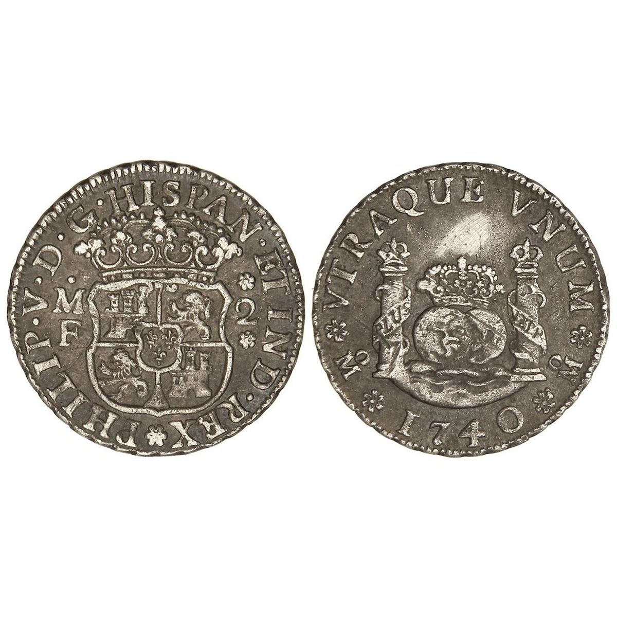 2 Reales. - 1740. - MÉXICO. - M.F. - Columnario. Pátina oscura. Sin ...
