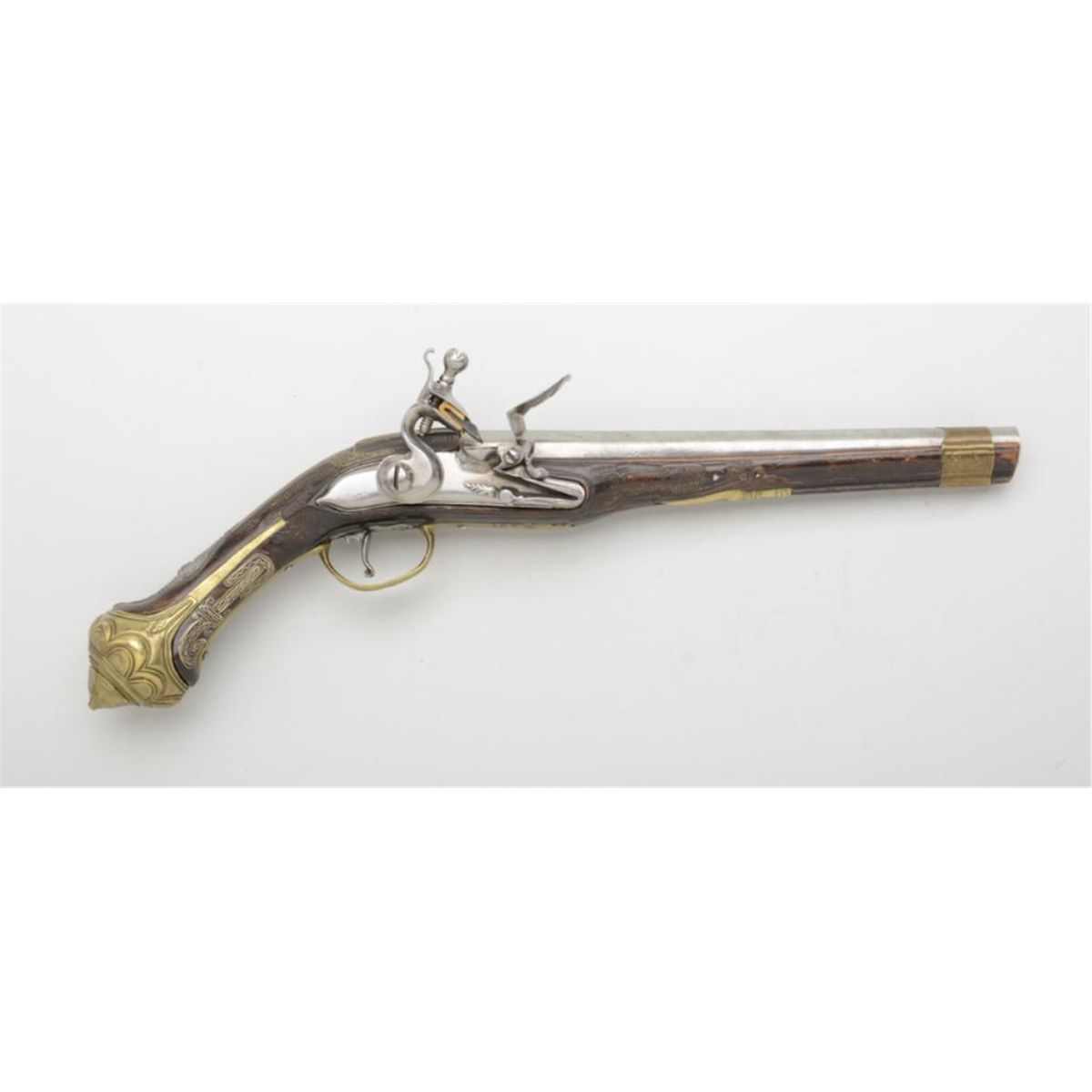 Arabic flintlock single shot pistol, .60 cal., 10” engraved barrel ...