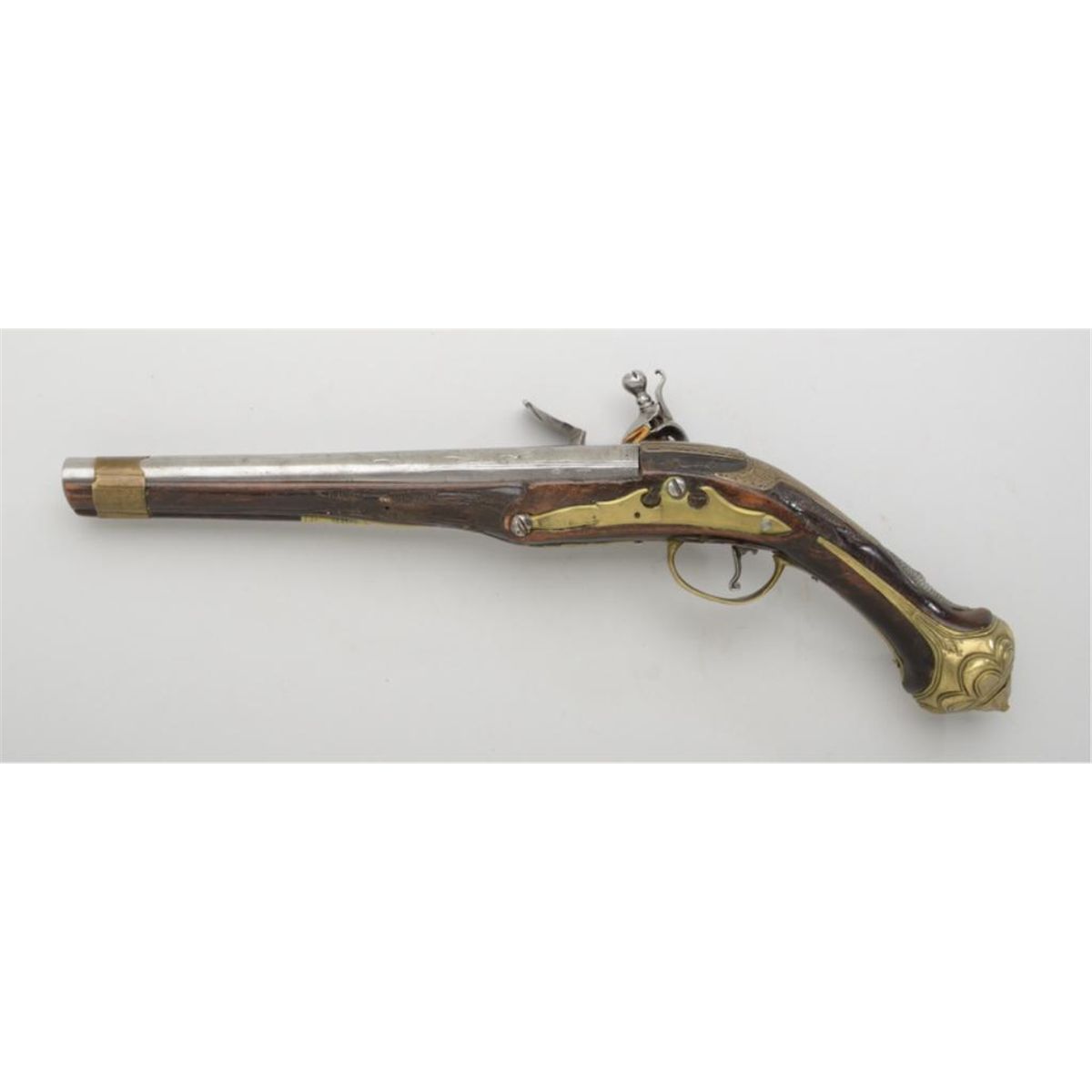 Arabic flintlock single shot pistol, .60 cal., 10” engraved barrel ...