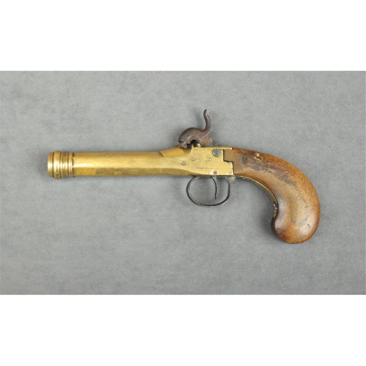 Belgian-proofed percussion brass cannon barrel single shot pistol, .52 ...