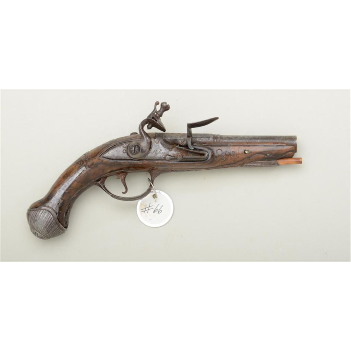 Pocket size Italian flintlock pistol by M. Loggia, .45 cal., 4-1/2 ...