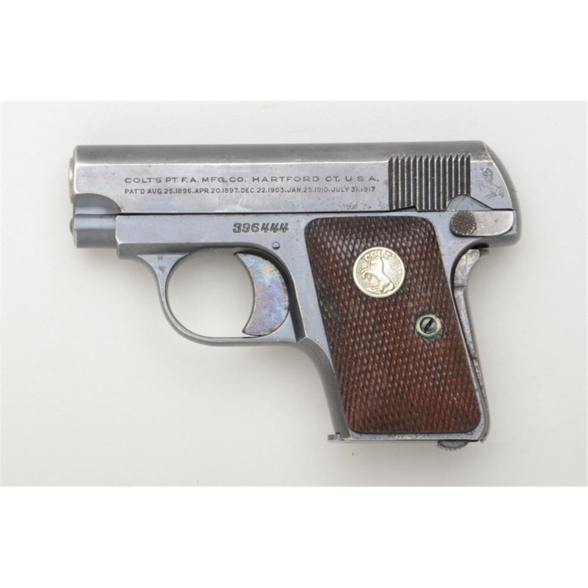 Colt Model 1908 semi-auto pistol, .25 cal., 2” barrel, blue finish ...