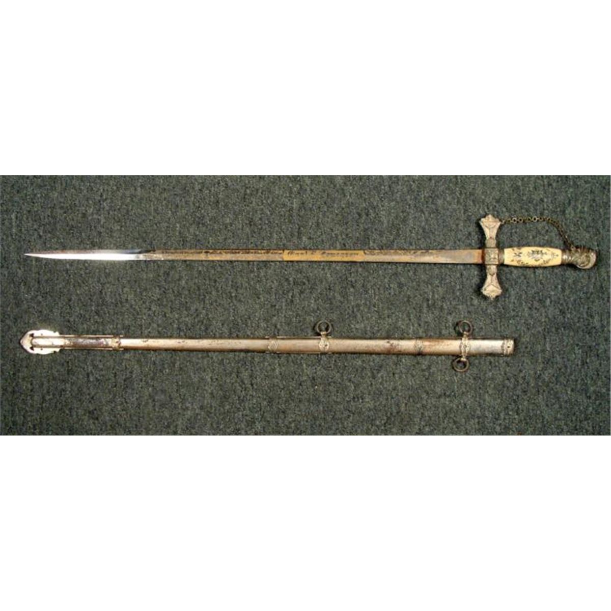 VINTAGE ELABORATE KNIGHTS TEMPLAR SWORD DOUBLE ENGRAVED