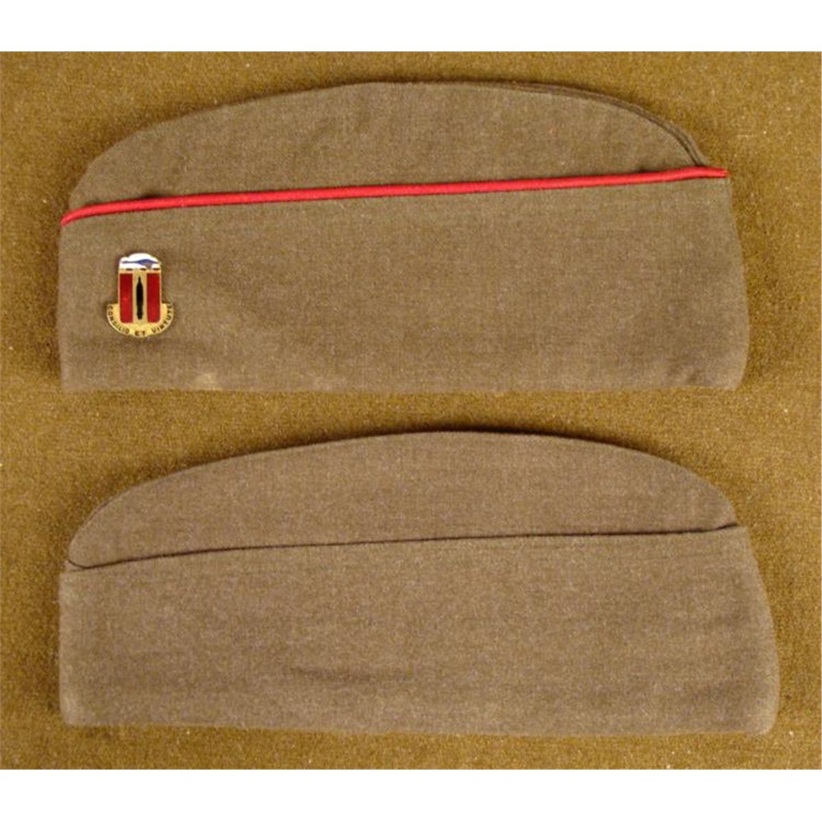 TWO WWII U.S. ARMY SIDE CAPS 1941 DISTINCTIVE INSIGNIA