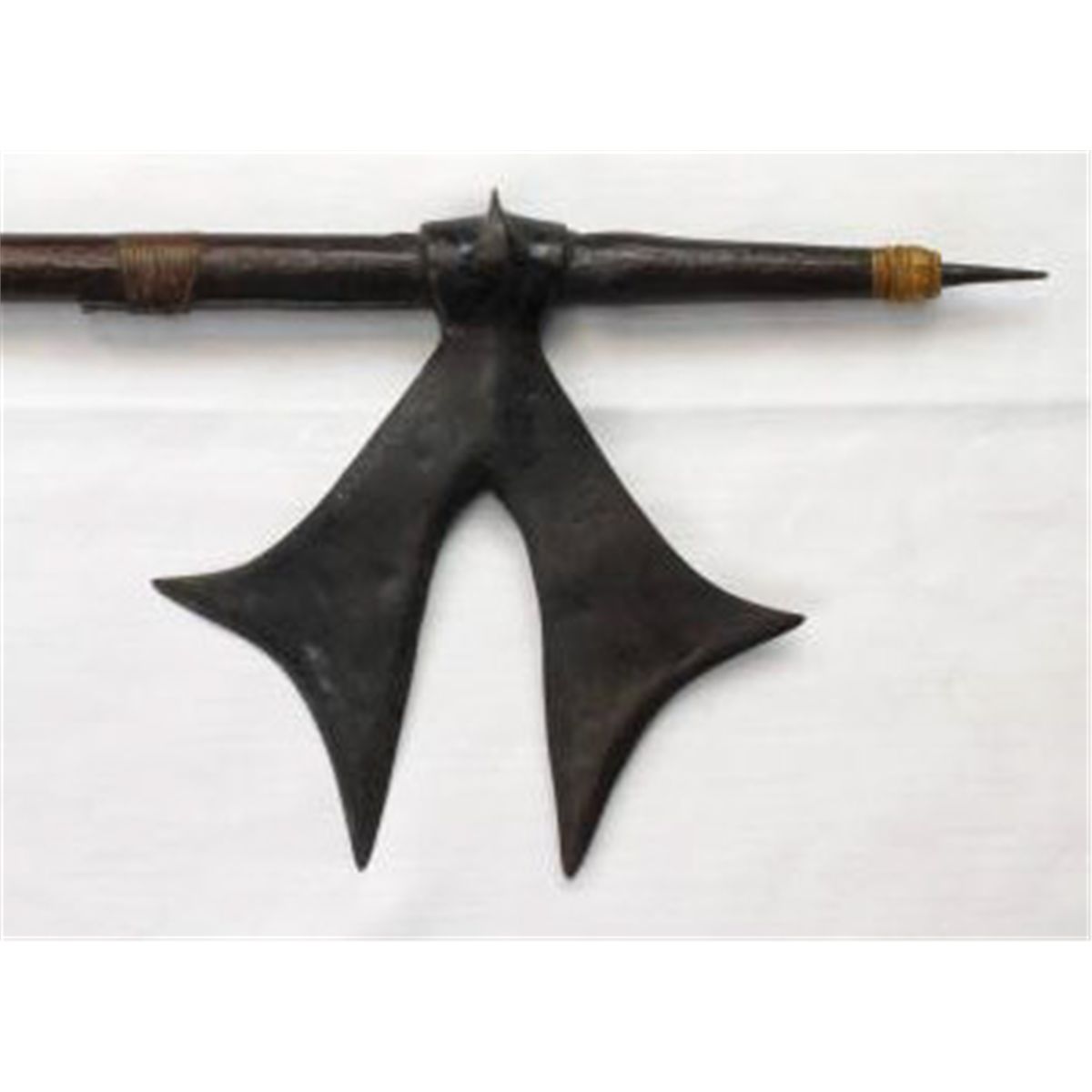 Interesting ethnic war axe steel blade 8" wide with hardwood haft, tip ...