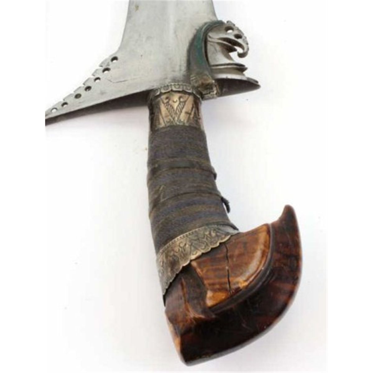 African Kris style long knife spear point blade, iron decorated at hilt ...