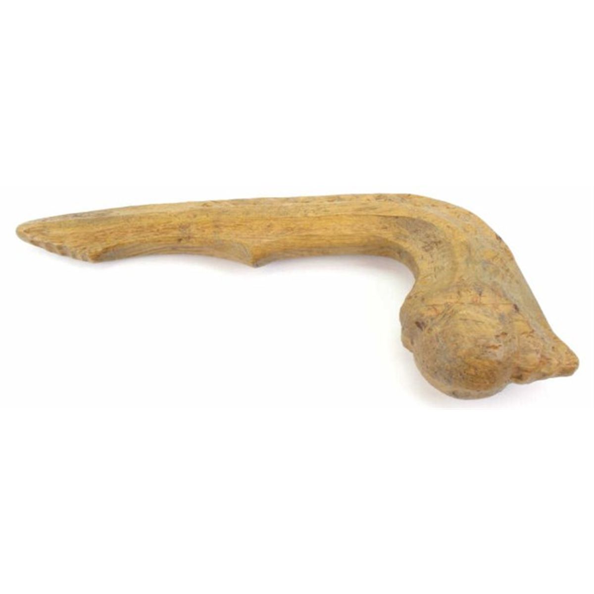 Hand carved ball head war club in heavy oak, 17" long.