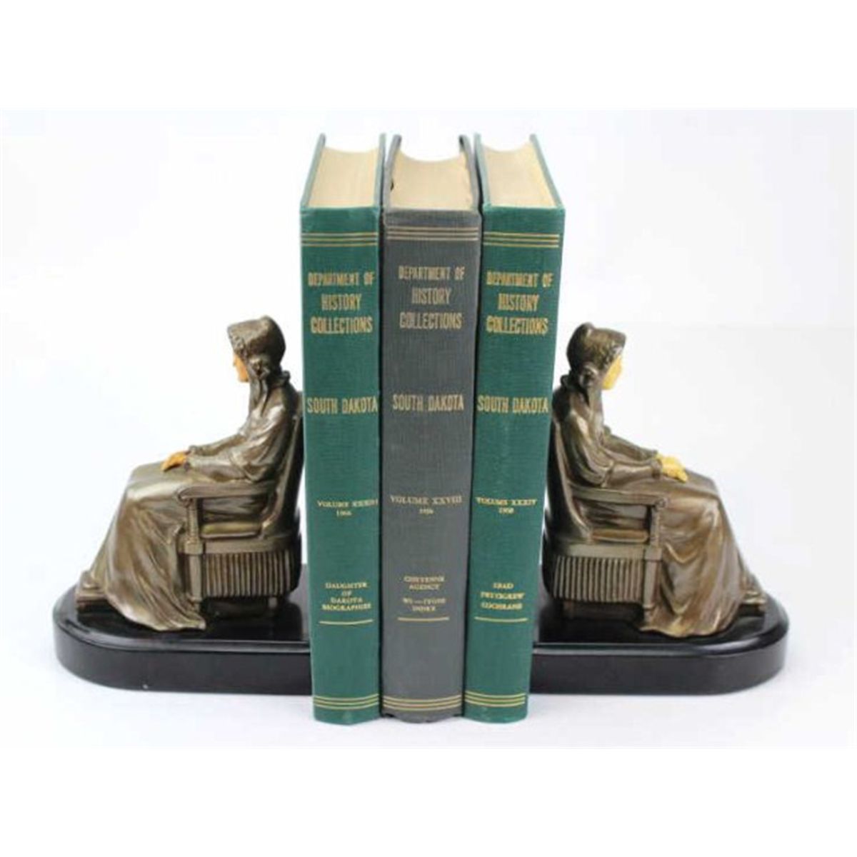 One pair antique bookends unmarked of a sitting lady, face and hand ...
