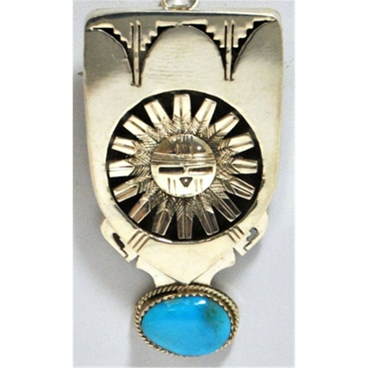 Navajo Turquoise Sun Face Sterling Silver Necklace With Pins Nelson