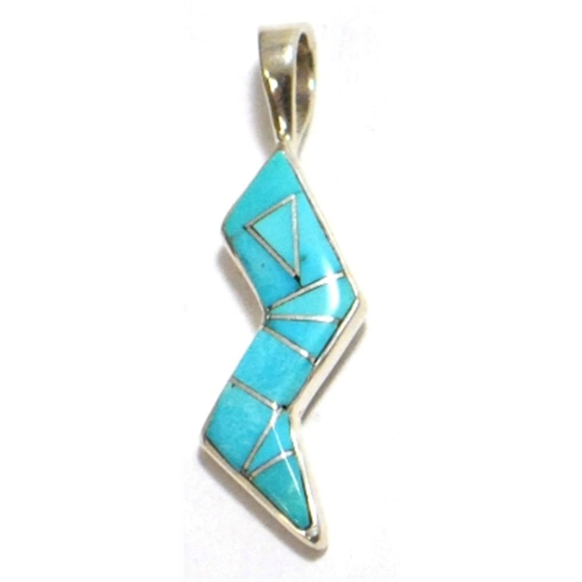 Navajo Turquoise Lightning Bolt Sterling Silver Pendant - Calvin Begay