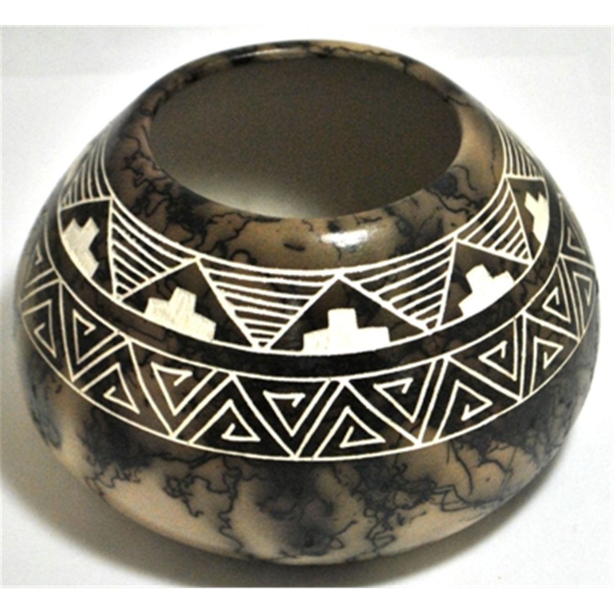 Acoma Pueblo Geometric Etched Horsehair Pottery - Gary Yellow Corn Louis