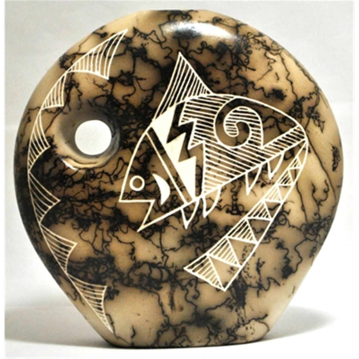 Acoma Pueblo Fish & Kokopelli Etched Horsehair Pottery - Gary Yellow ...