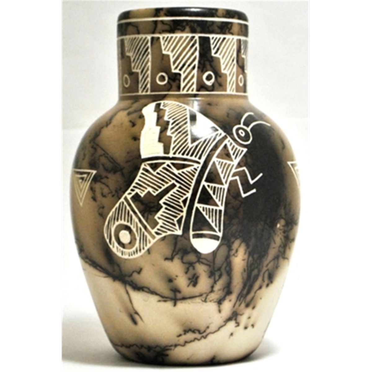 Acoma Pueblo Butterfly Etched Horsehair Pottery - Gary Yellow Corn Louis