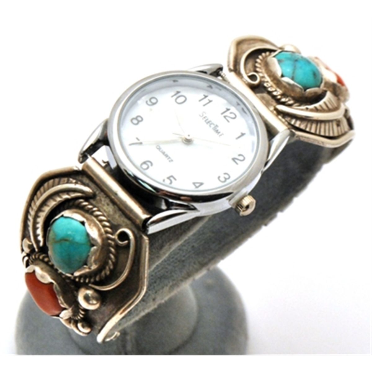 Old Pawn Coral & Turquoise Sterling Silver Women's Watch - JL