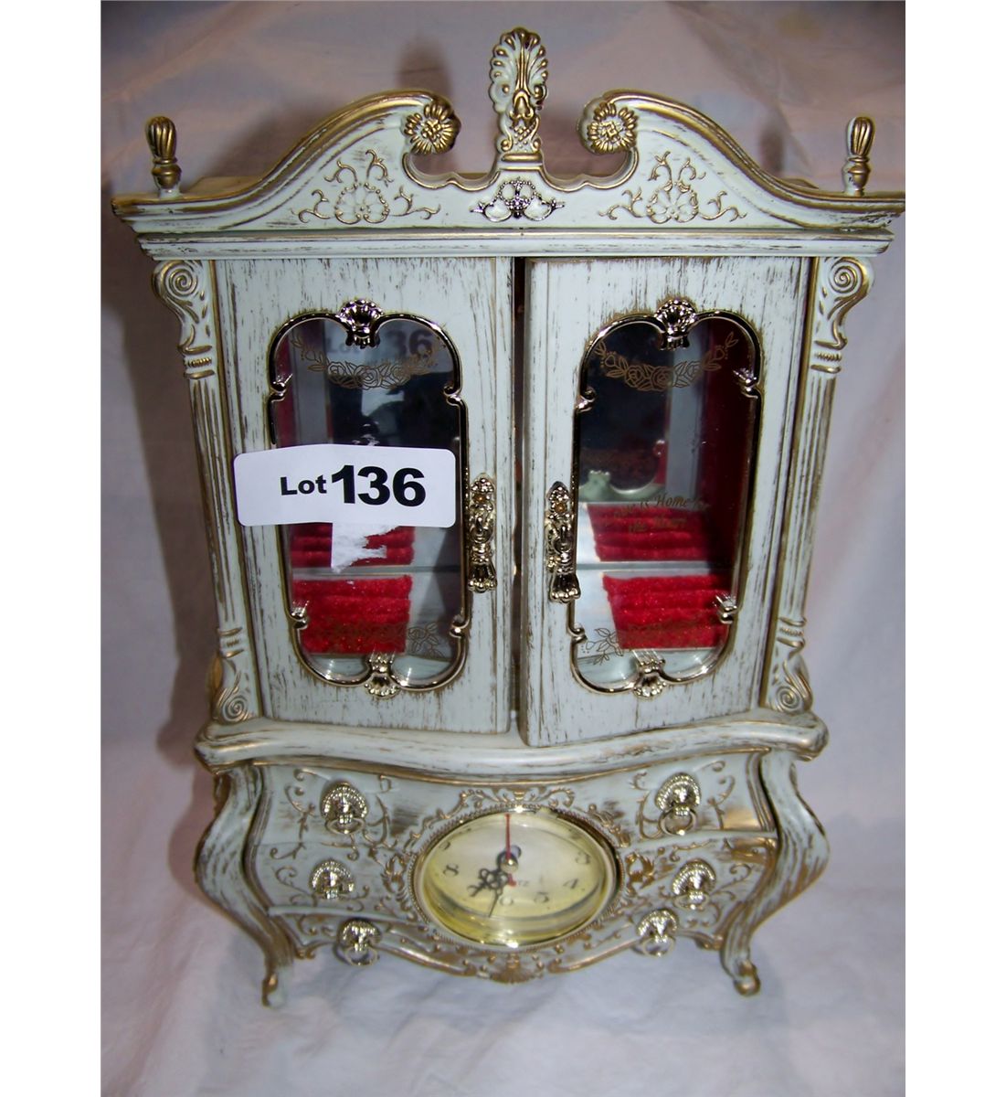 Handsome Jewelry Box w/ Clock & Music Box. 14"T.