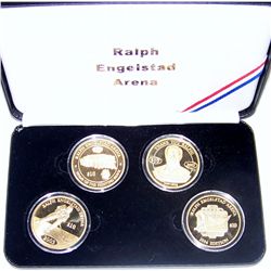 FOUR 22K GOLD ENHANCED RALPH ENGELSTAD ARENA COMMEMORATIVES.