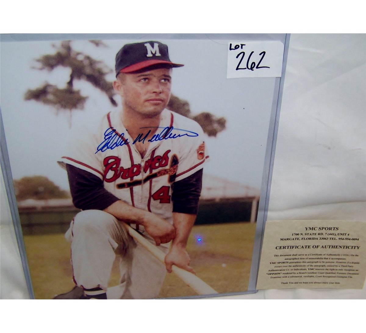 EDDIE MATTHEWS AUTOGRAPHED 8X10 WITH CERTIFICATE OF AUTHENTICITY