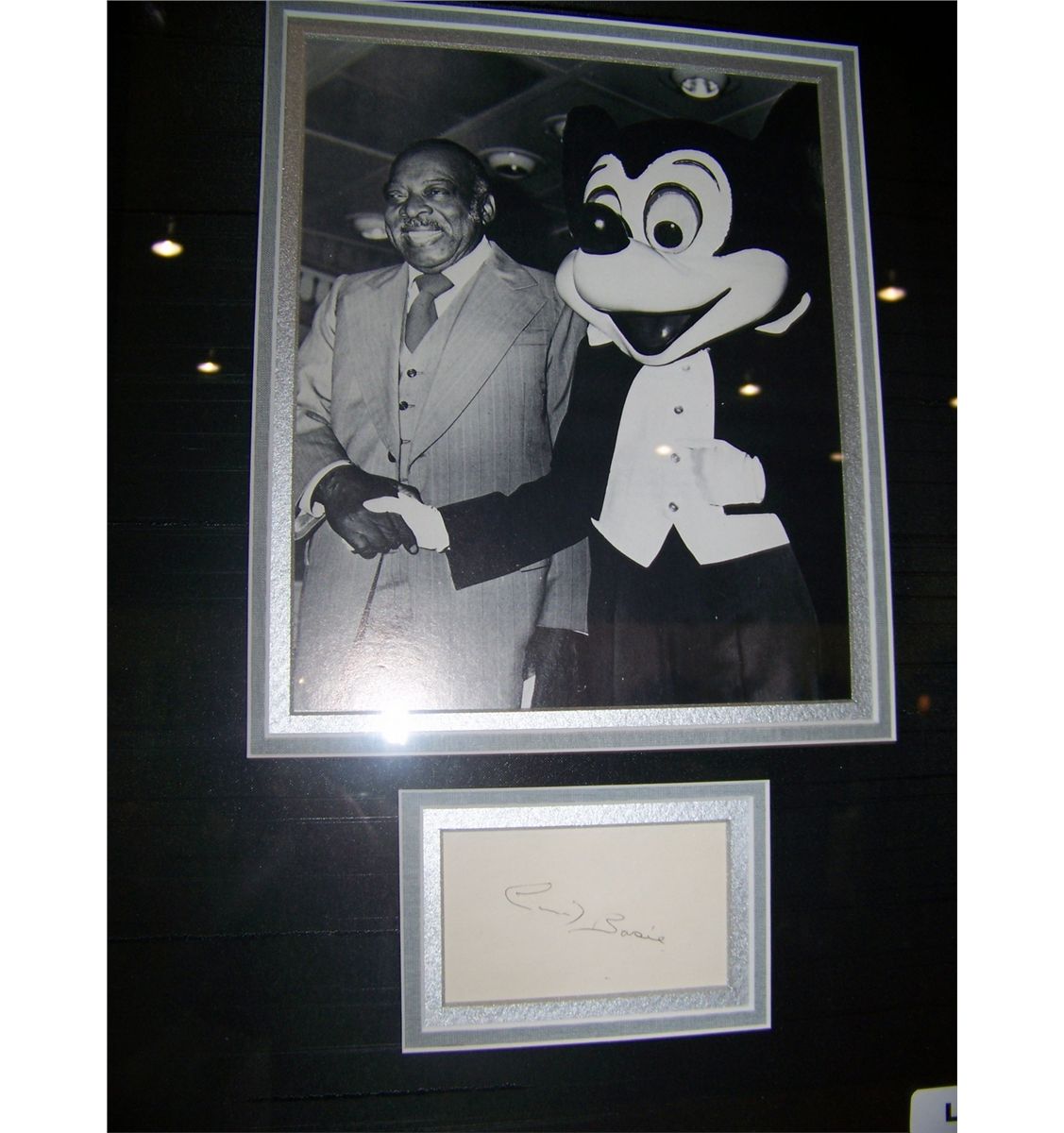 COUNT BASIE SIGNED CUT W/ Rare Picture of Mickey Mouse & Count Basie ...