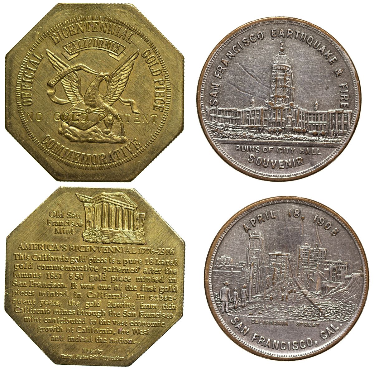 CA - San Francisco,1906 - Earthquake & Fire, Bicentennial Slug Facsimiles