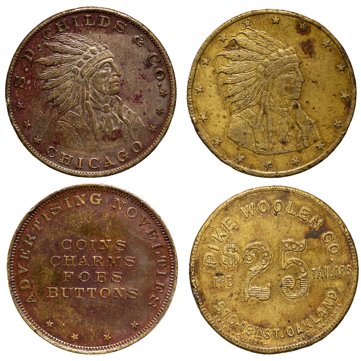 Chicago; Oakland,Indian Head Token Medals