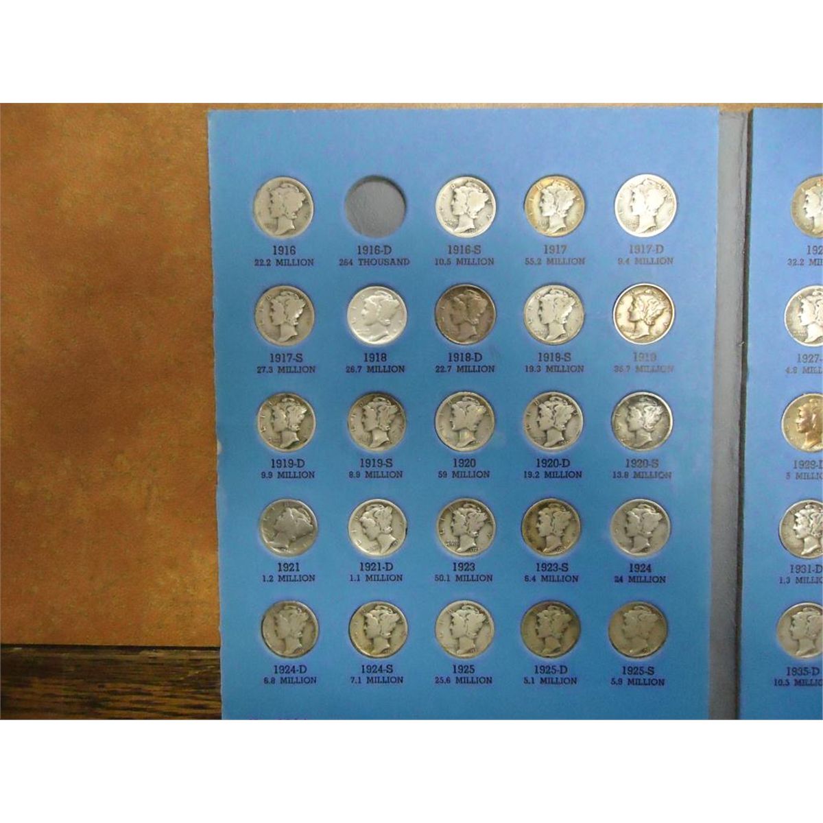 MOSTLY COMPLETE MERCURY DIME SET IN WHITMAN ALBUM