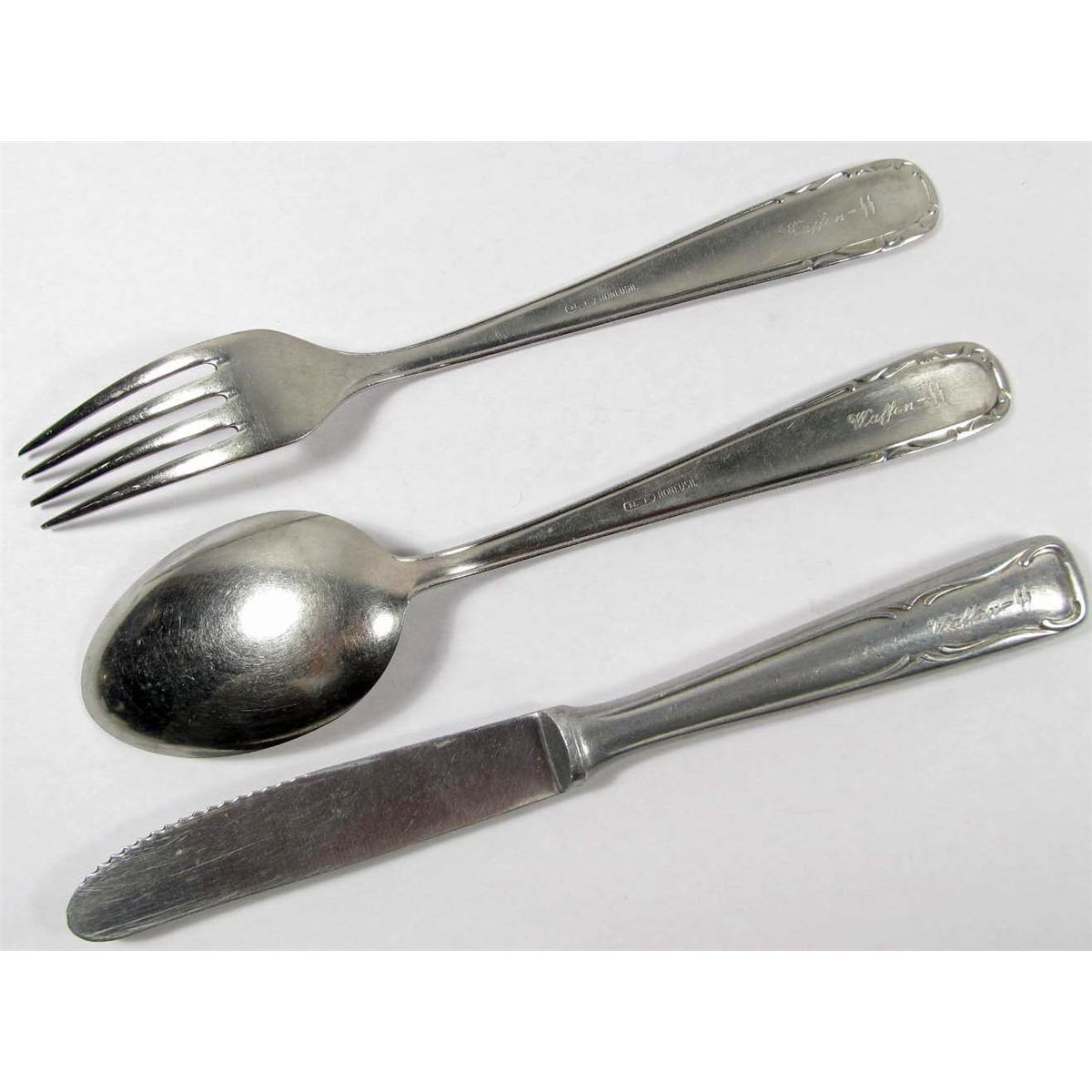 RARE LOT OF 3 GERMAN NAZI WAFFEN SS ELITE OFFICERS DINING FORK & SPOON SET