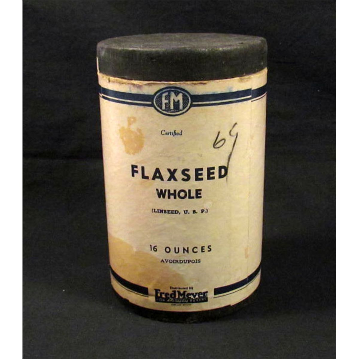3972 - ADVERTISING PAPER CONTAINER - FRED MEYER FLAXSEED WHOLE - 16 Oz.