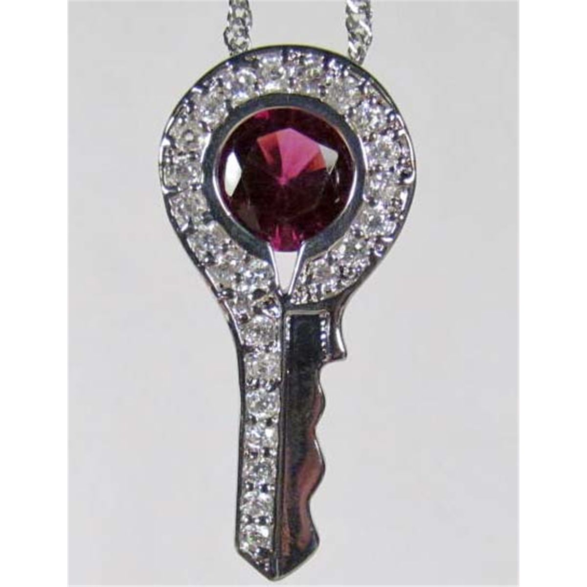 1667 - 27.7 CTW - WHITE GOLD PLATED W/PURPLE AMETHYST KEY PENDENT - W/CHAIN
