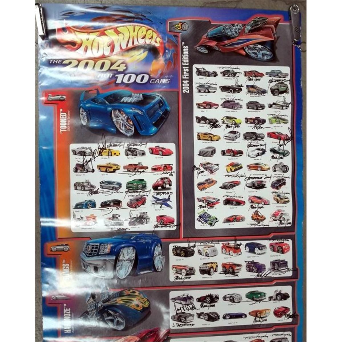 2004 Mattel Hot Wheels Signed Hot 100 Poster