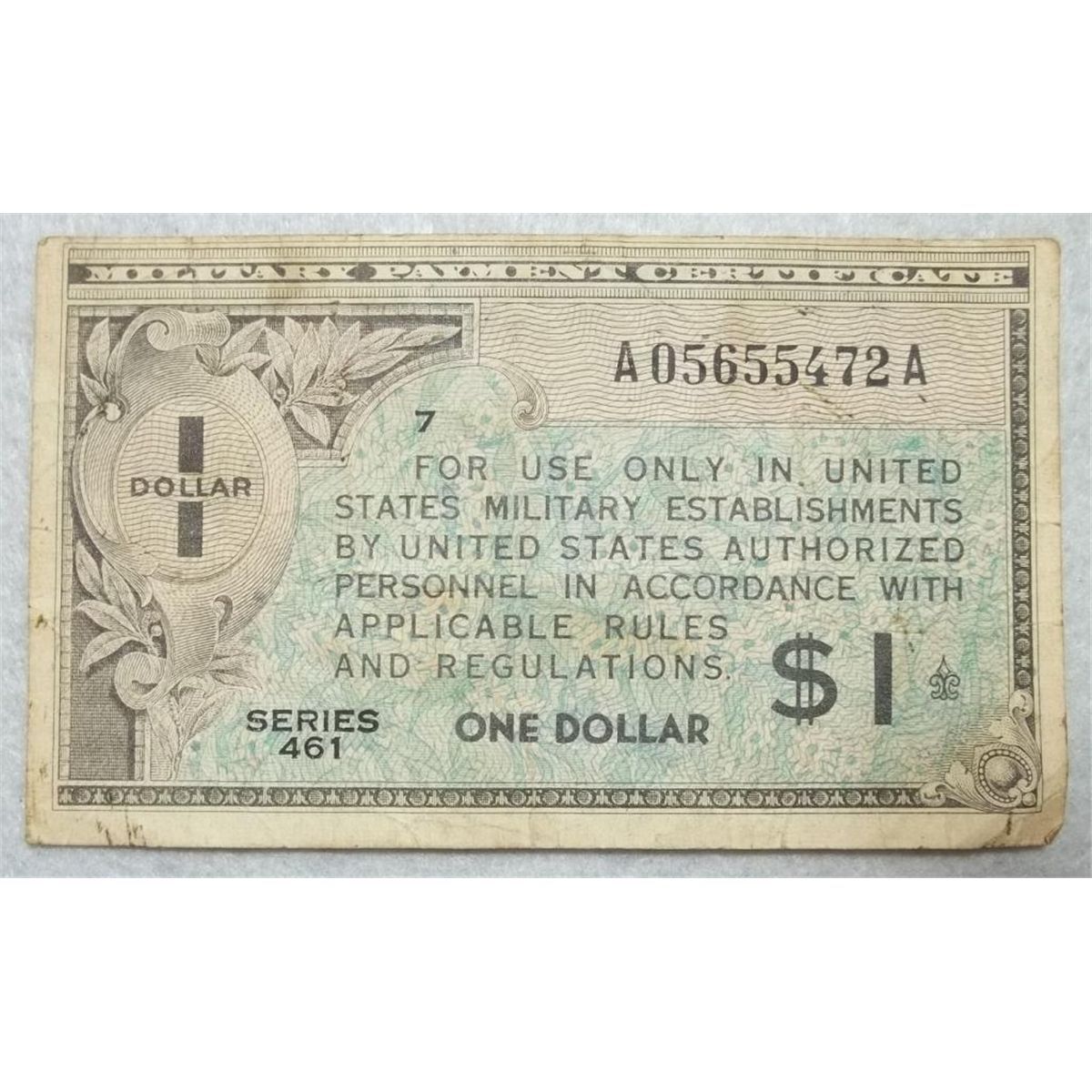 1946 Series 461 $1 US Military Payment Certificate
